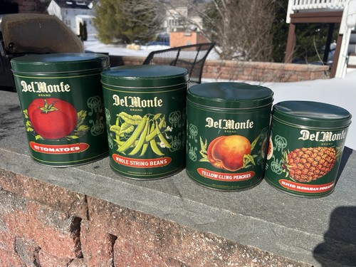 Vintage Mid Century Del Monte Labels Tin Litho Nesting Kitchen Canister ...