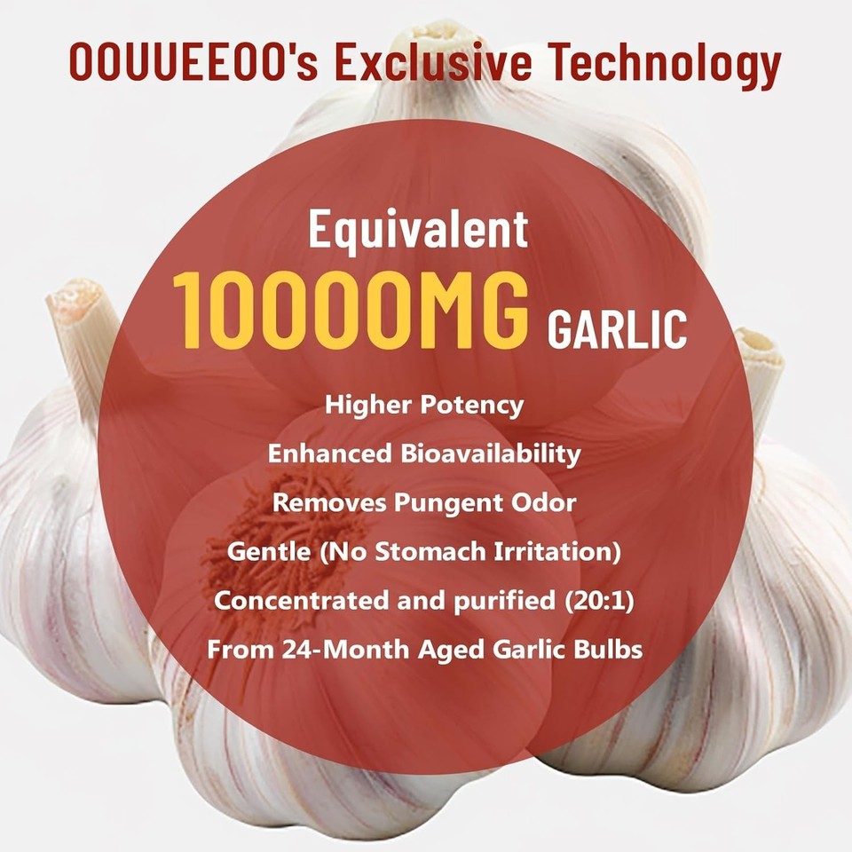 Odorless Garlic 7500mg Per Servings, 300 Softgels | 2 Years Aged Garlic ...