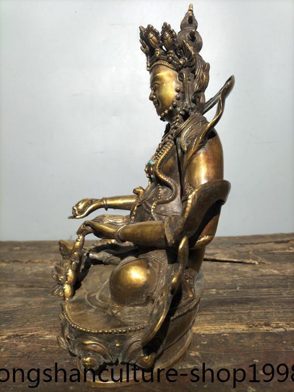 12'' Tibetan Buddhism temple bronze gem Yellow Jambhala God Wealth ...