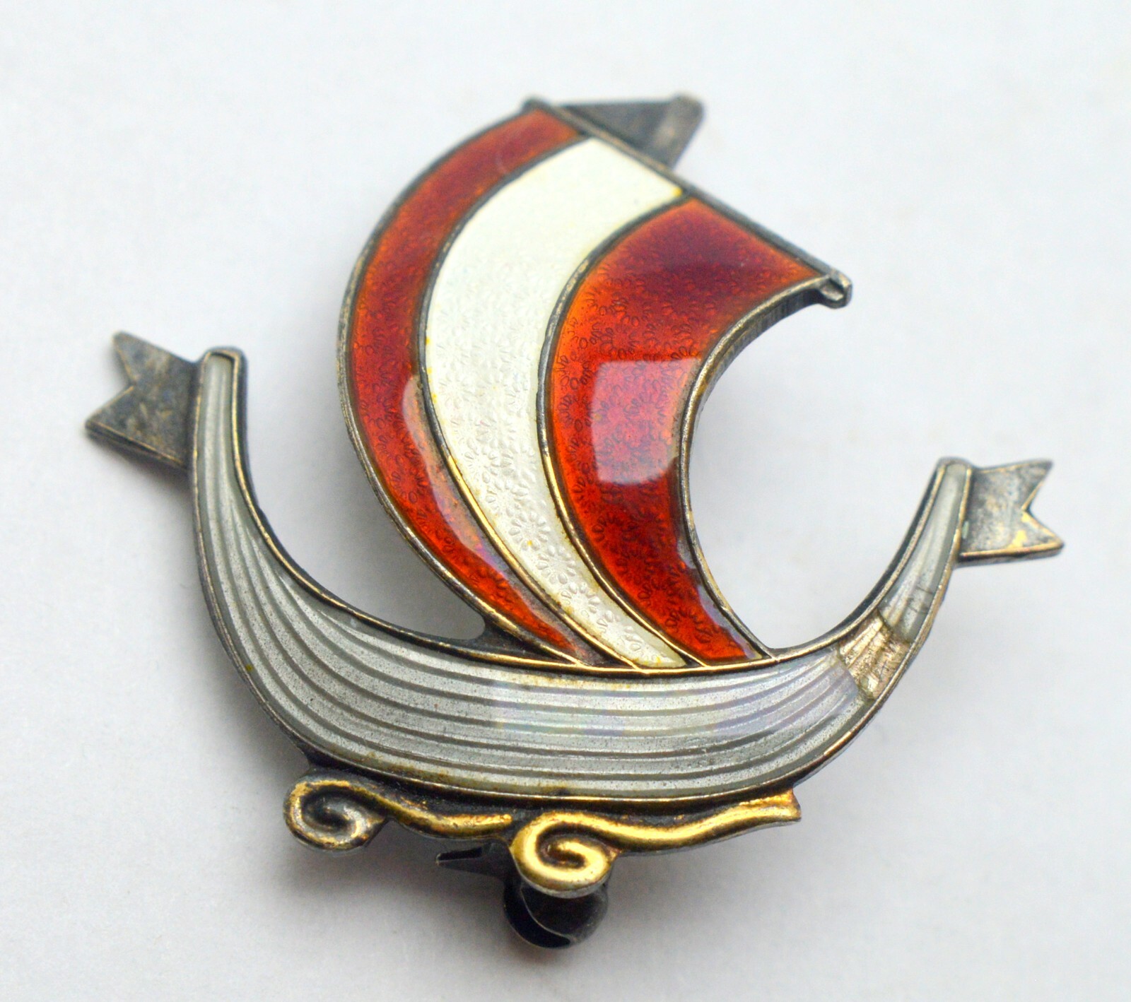 925 STERLING SILVER AKSEL HOLMSEN VIKING SHIP ENAMELE… - Gem