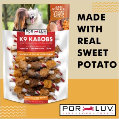 New 🐶PUR LUV K9 Kabobs Triple Flavor & Sweet Potato Stick Treats for ...