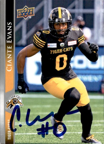 Ciante Evans Signed 2021 Upper Deck CFL Football card Hamilton Tiger ...