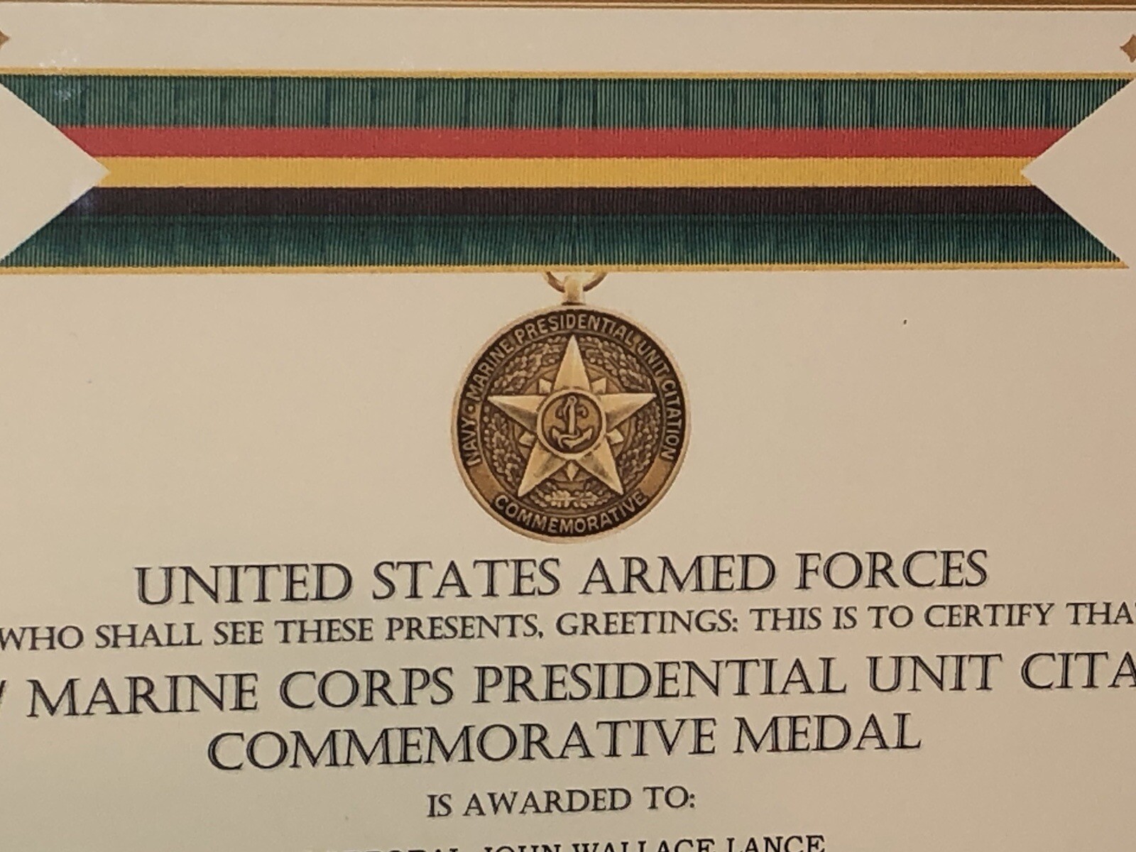 NAVY / USMC PRESIDENTIAL UNIT CITATION COMMEMORATIVE MEDAL CERTIFICATE ...