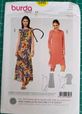 Burda 6498 Women's Dresses Sewing Patterns Size 8 - 20 Sundress Faux ...