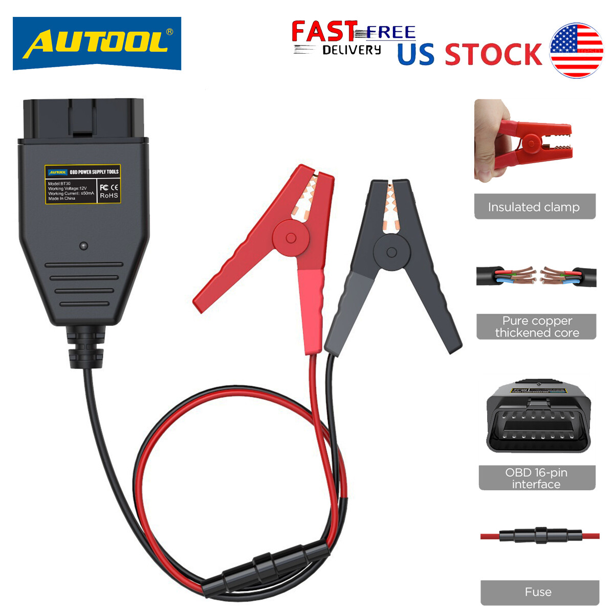 16Pin OBD2 Car Memory Saver Battery Replace ECU Emergency Power Supply ...