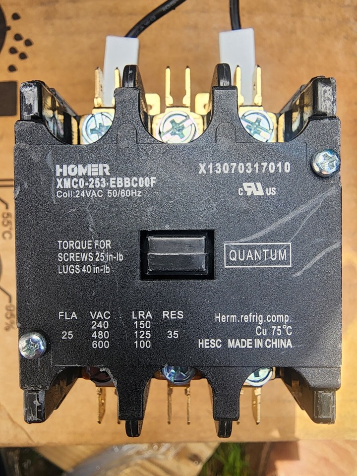 (1) Homer Contactor XMC0-253-EBBC00F Coil: 24VAC 50/60Hz X13070317010 ...