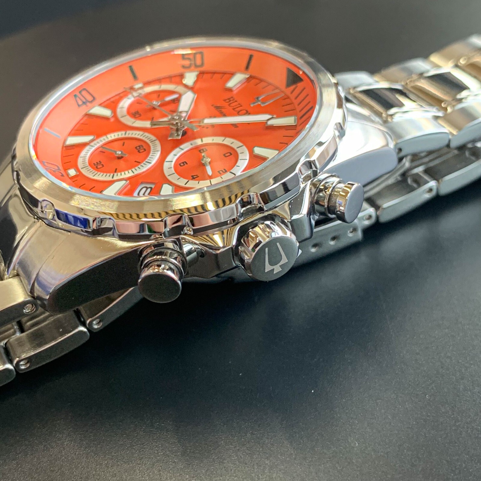 Bulova Marine Star Series B 44mm Orange Dial Silver-Tone Stainless ...