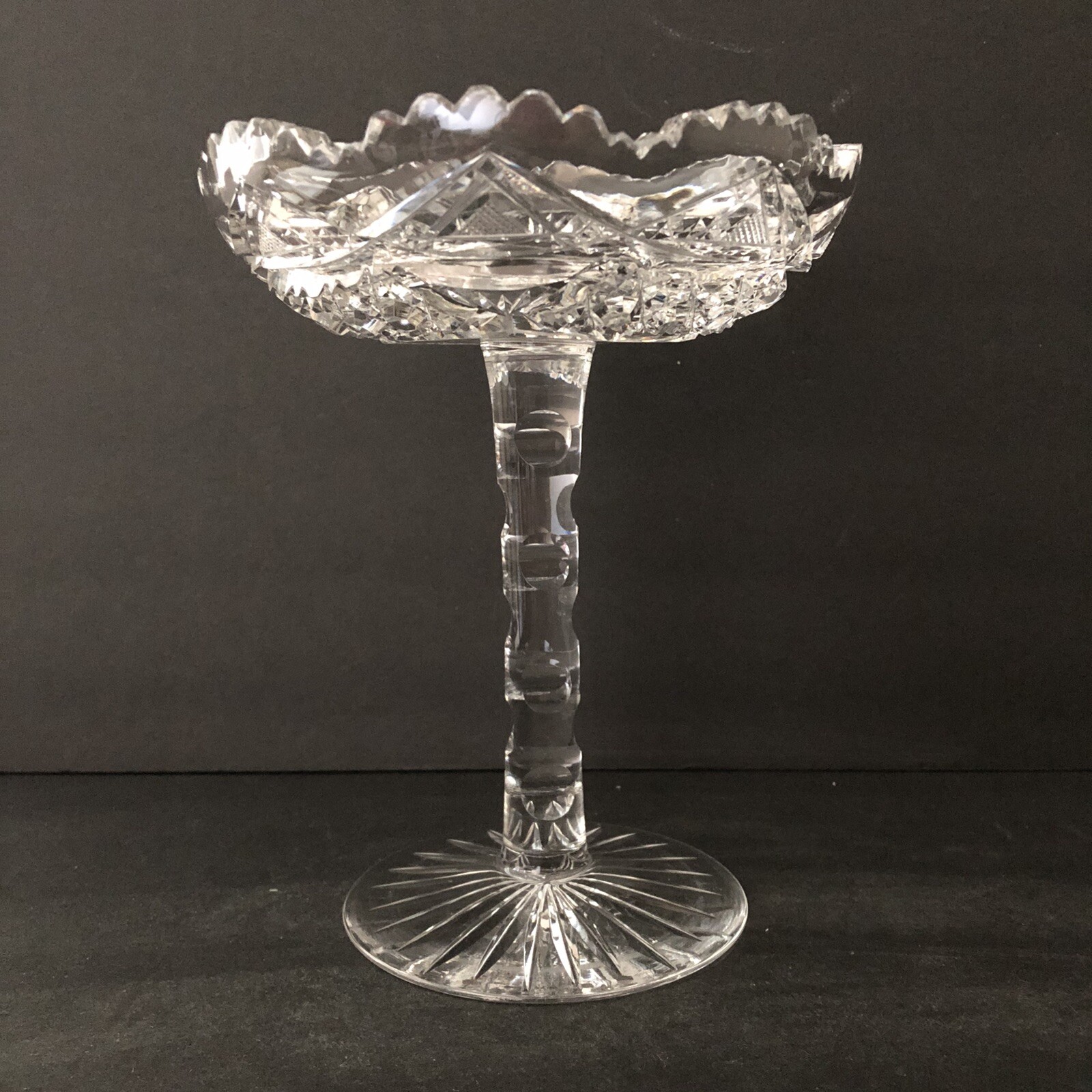 Cut Crystal Clear Hobstar Cane Saw Tooth Tall Pedestal Bowl Compote ...