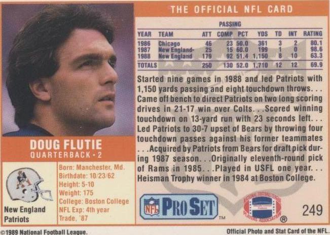 1989 Pro Set Doug Flutie #249 for sale | eBay