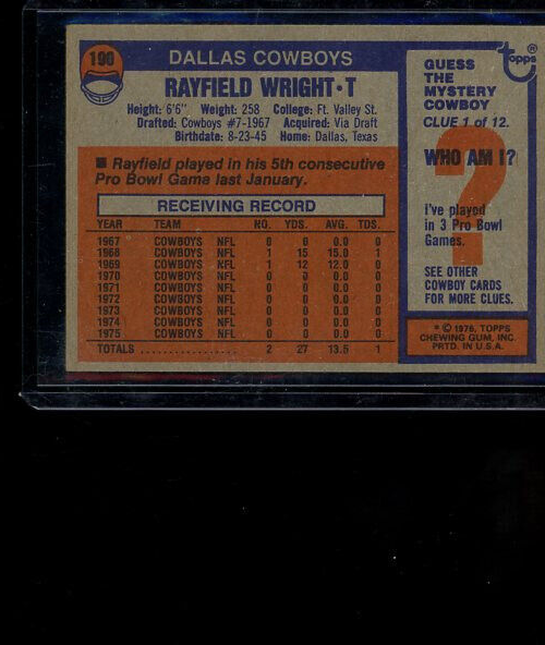 1976 Topps Football #190 Rayfield Wright Dallas Cowboys | eBay