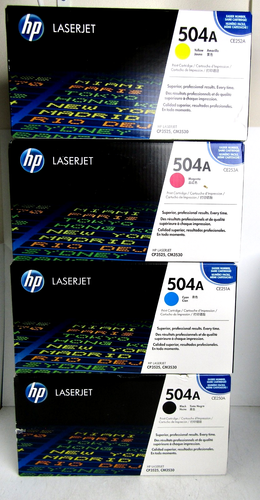 Set of HP 504A Genuine OEM Toner - Cyan Magenta Yellow Black - SEALED ...