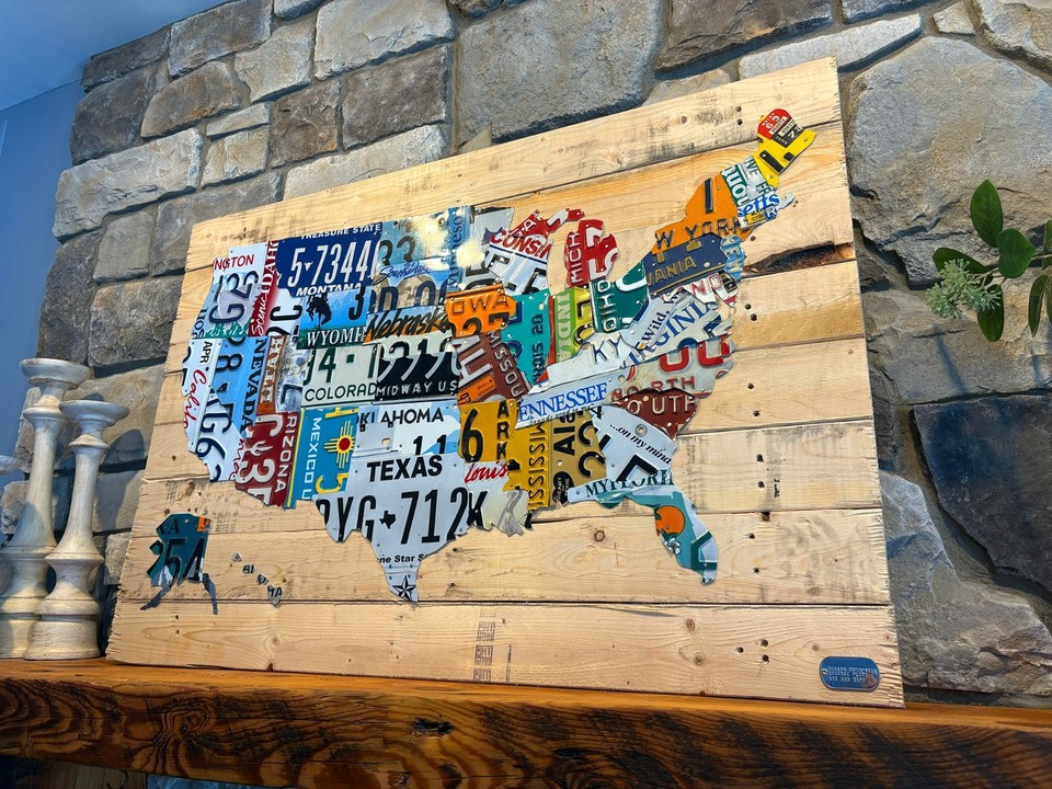 License Plate Map of The USA Reclaimed Pallet Wood Man Cave Art USA | eBay