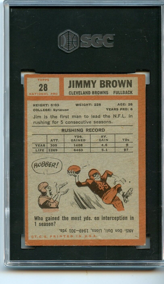 1962 FB Topps Jim Brown Cleveland Browns #28 🚀😳💥 SGC Graded 3 | eBay