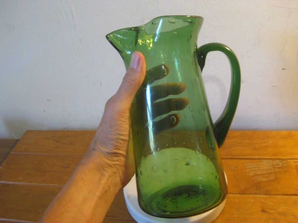 Retro French 'Murano Style' Artisian Handmade Green Glass Jug - Bubbles ...