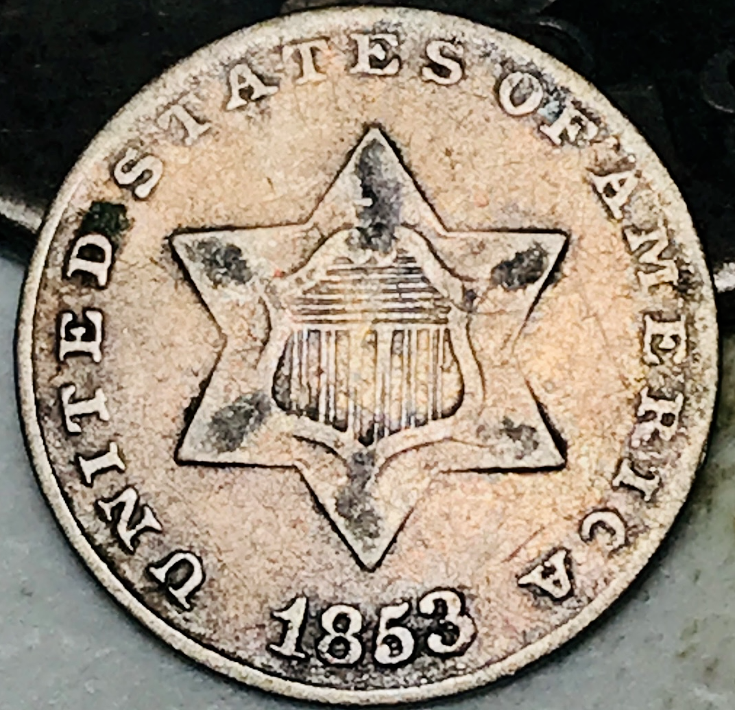 1853 Three Cent Silver Piece Trime 3c Type 1 Ungraded Choice US Coin ...
