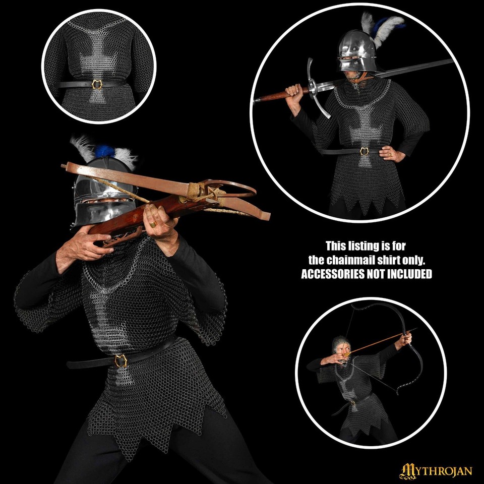 Templar Chainmail Shirt Medieval Knight Armor Butted Half Sleeves Black ...