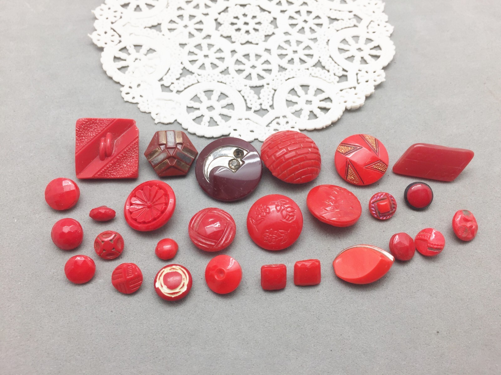 Vintage Opaque Red Glass Button Lot 27 Art Deco 7/8"-1/4" Sewing ...