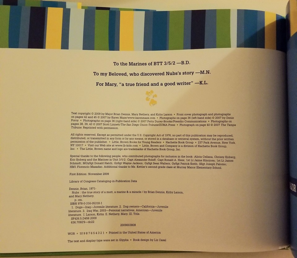 Nubs. The True Story of a Mutt, a Marine & a Miracle by Major Brian ...