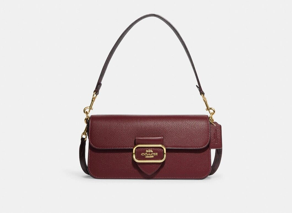 NWT*SEALED*Coach Morgan Shoulder Bag pebble leather Gold/Black Cherry ...