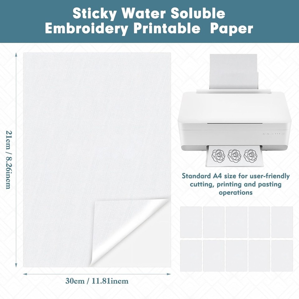10 PCS A4 Water Soluble Embroidery Transfer Paper for Easy Pattern ...
