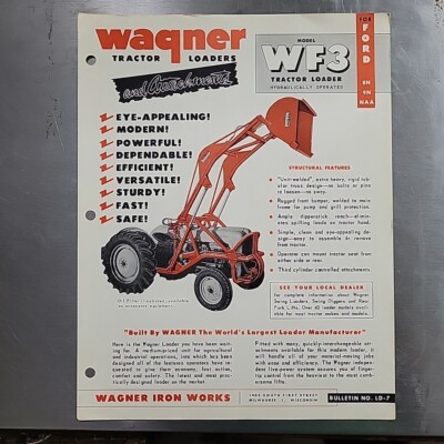 1950s WAGNER Model WF3 Tractor Loader For Ford 8N 9N Tractors Sales ...