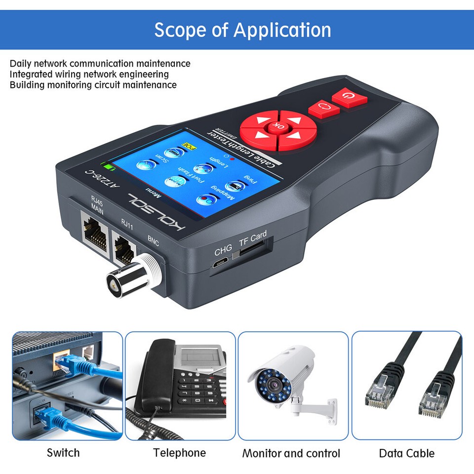 Network Cable Tester Diagnose Tone Tracer BNC PING/POE RJ11 RJ45 Wire ...