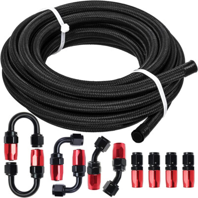 16Ft 10AN Tube Nylon Stainless Steel Braided Fuel Line Kit With 10pcs ...