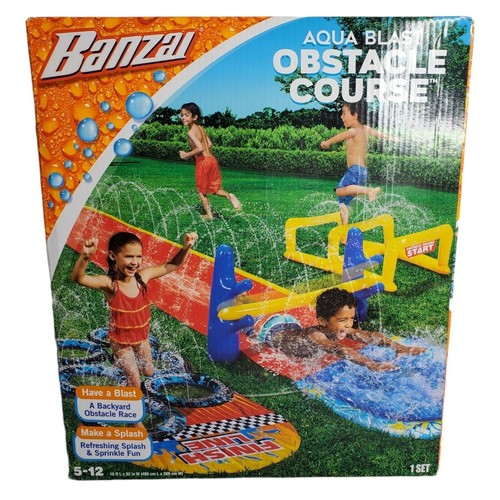 Banzai Aqua Blast Obstacle Course Slide 16'L Inflatable Backyard Aqua ...