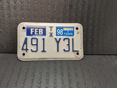 EXPIRED TEXAS MOTORCYCLE LICENSE PLATE with 1998 STICKER ..... (491 Y3L ...