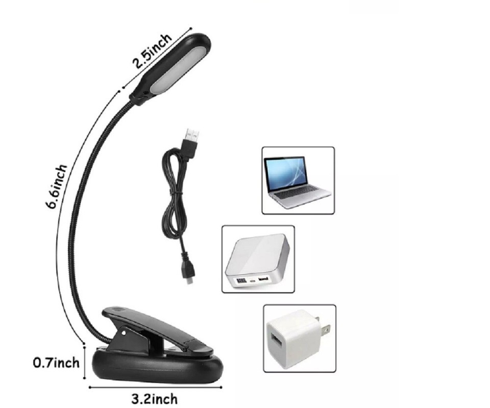 Mini LED Reading Book Light W/Flexible Clip USB Rechargeable Desk Table ...