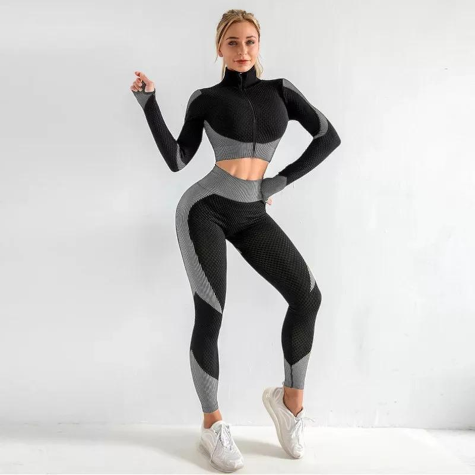 Seamless girls Yoga Set Workout Sportswear Gym Clothing Fitness Long ...