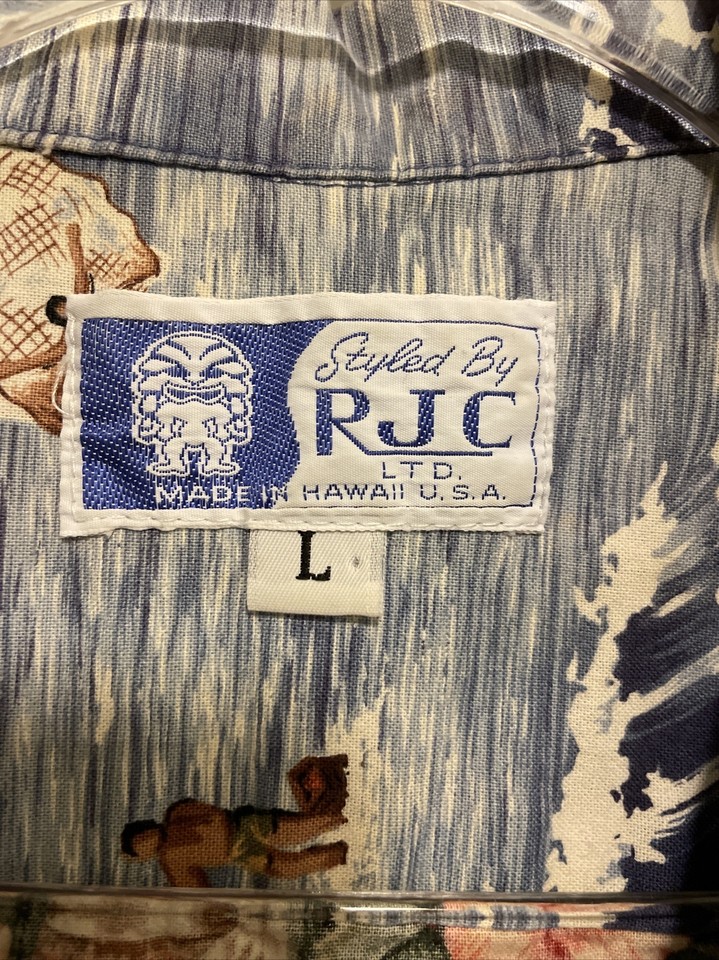 Vintage RJC Hawaiian Shirt Mens Large Blue Floral Cotton Islands Aloha ...