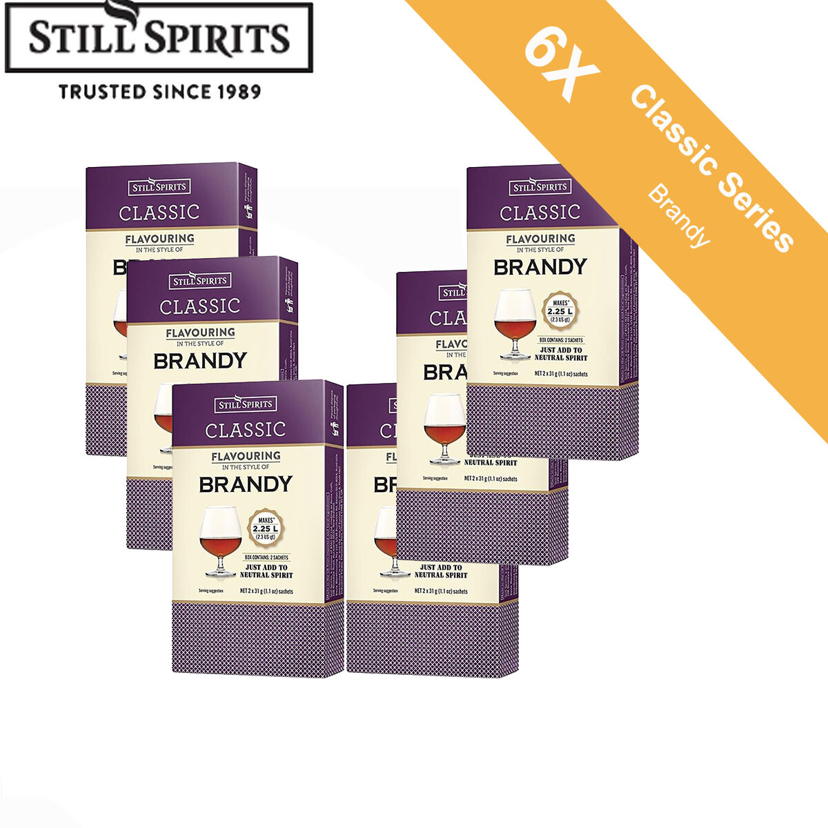 6 xStill Spirits Classic Brandy Essences 2 Sachet Make 2.25L Home Brew ...