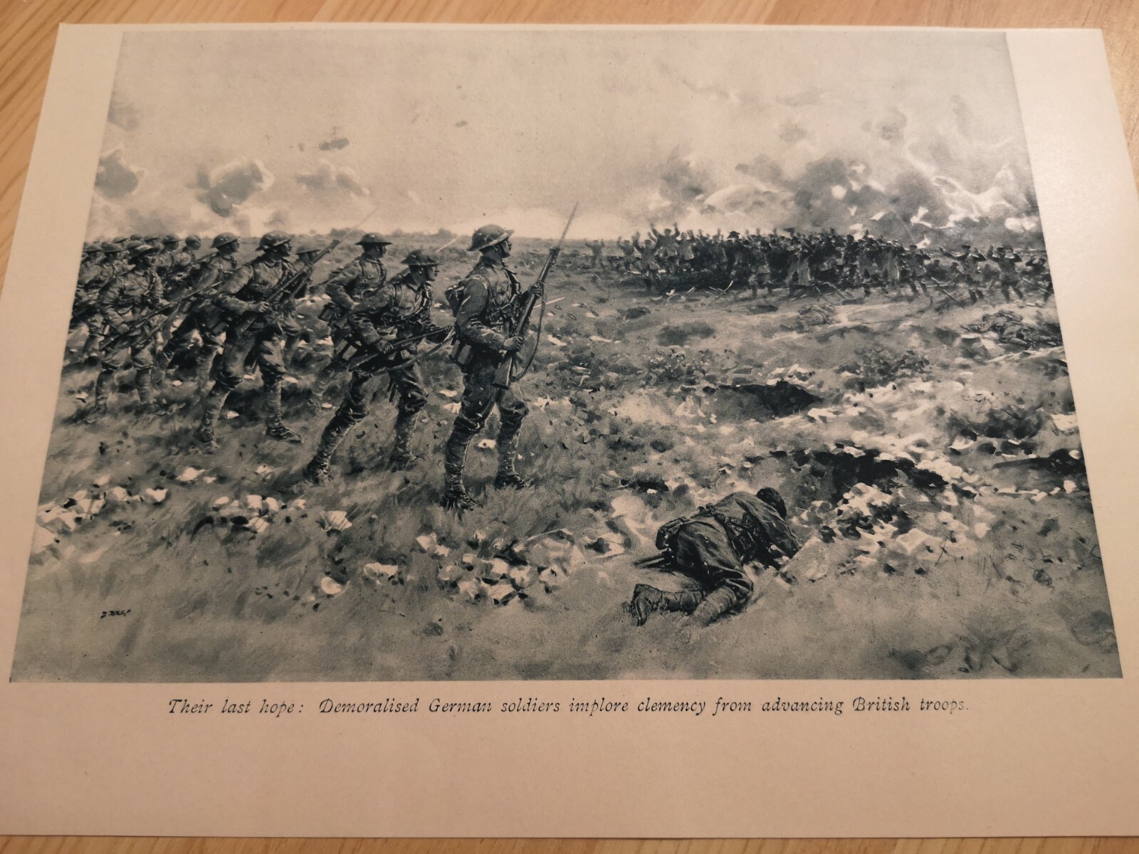 WWI ANTIQUE PRINT Demoralised German soldiers surrender to British ...