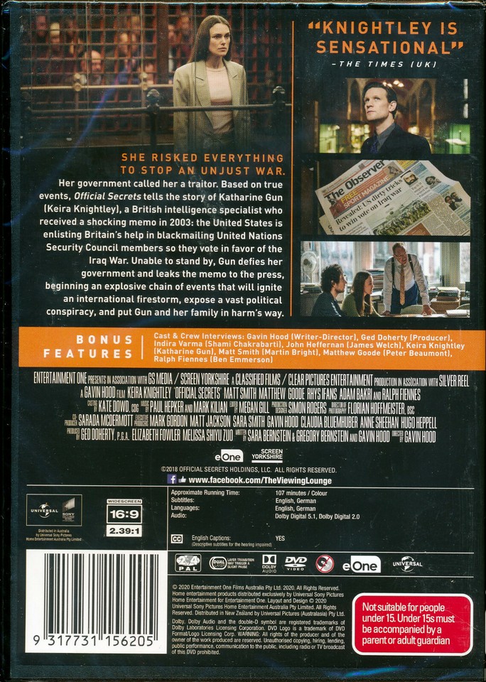 Official Secrets DVD NEW Region 4 Keira Knightley Ralph Fiennes | eBay