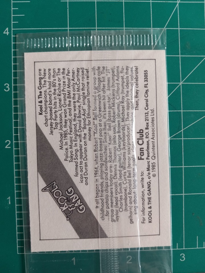 1985 Wonder Bread FAN CLUB Rock Stars KOOL AND THE GANG GROUP BAND Card ...