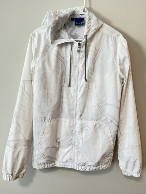 Vurt Windbreaker City Print White Hoodie Zip Up Lined - Size M - CLEAN ...
