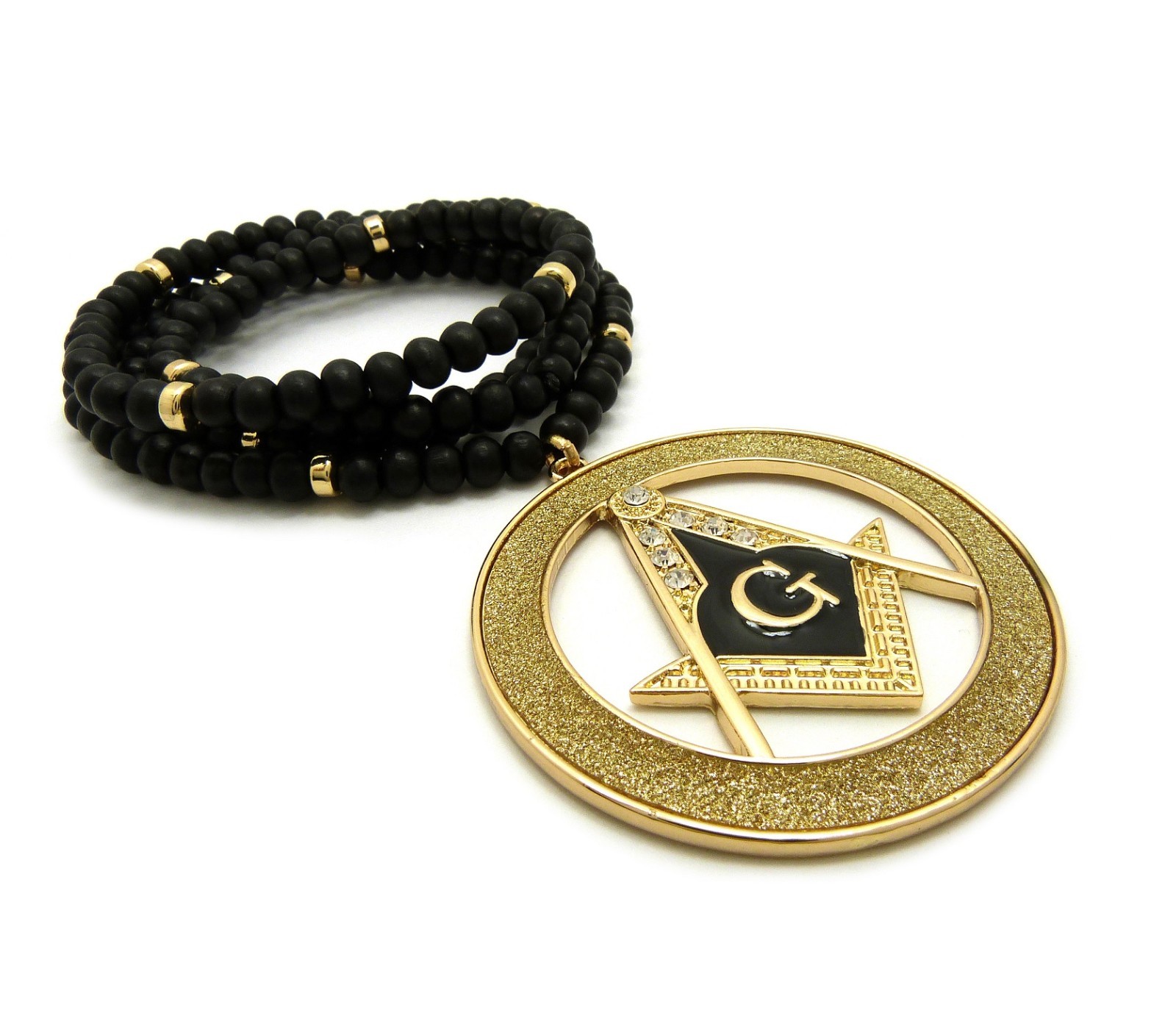 NEW FREEMASON MASONIC 2 TONE ROUND PENDANT 6mm/30" WOODEN BEAD CHAIN ...