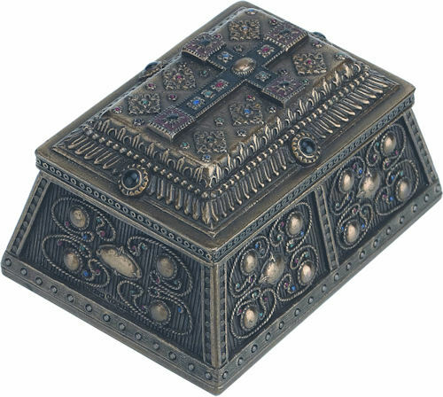 Medieval Trinket Box with Cross Cold Cast Bronze & Resin 10cm / 4' NEW ...