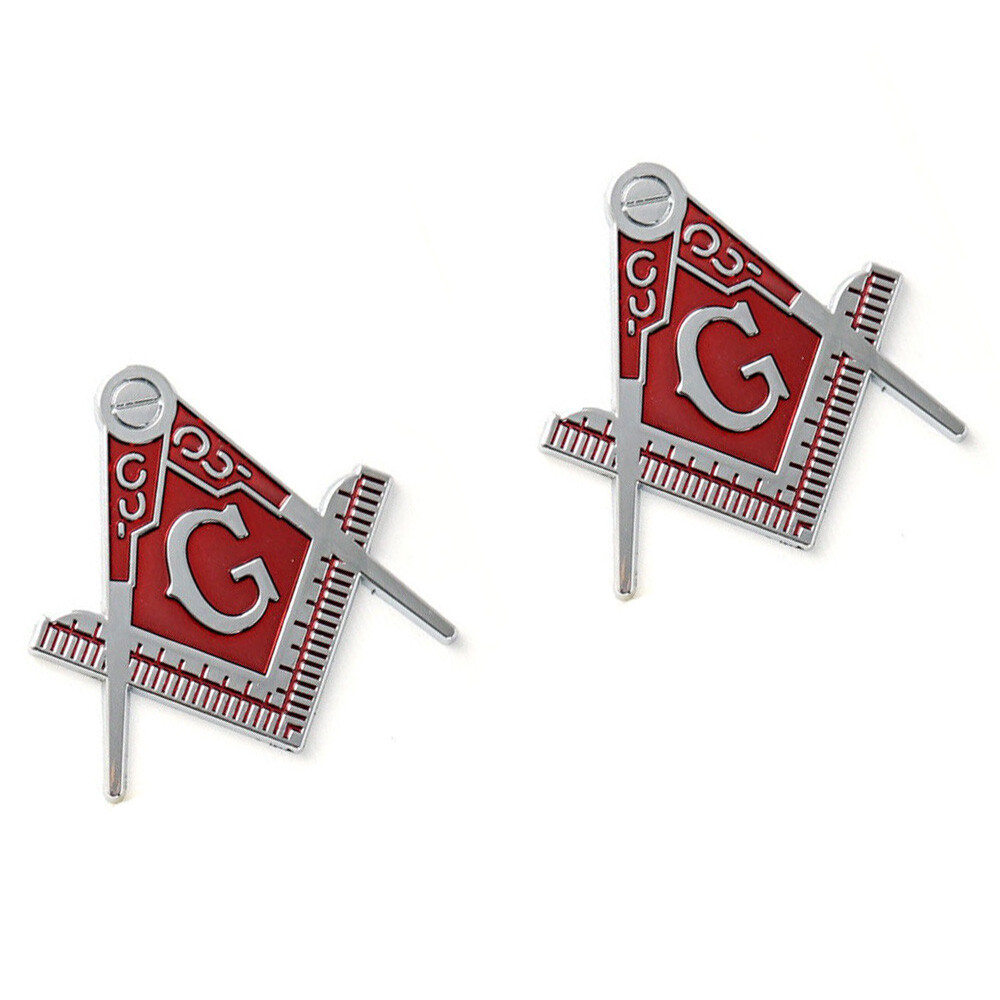 2pcs Metal Masonic Emblem Red Silver Car Fender Side Nameplate Badge ...
