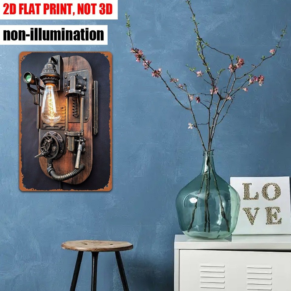 Steampunk Mechanical Lamp Metal Tin Sign Retro Industrial Wall Decor ...