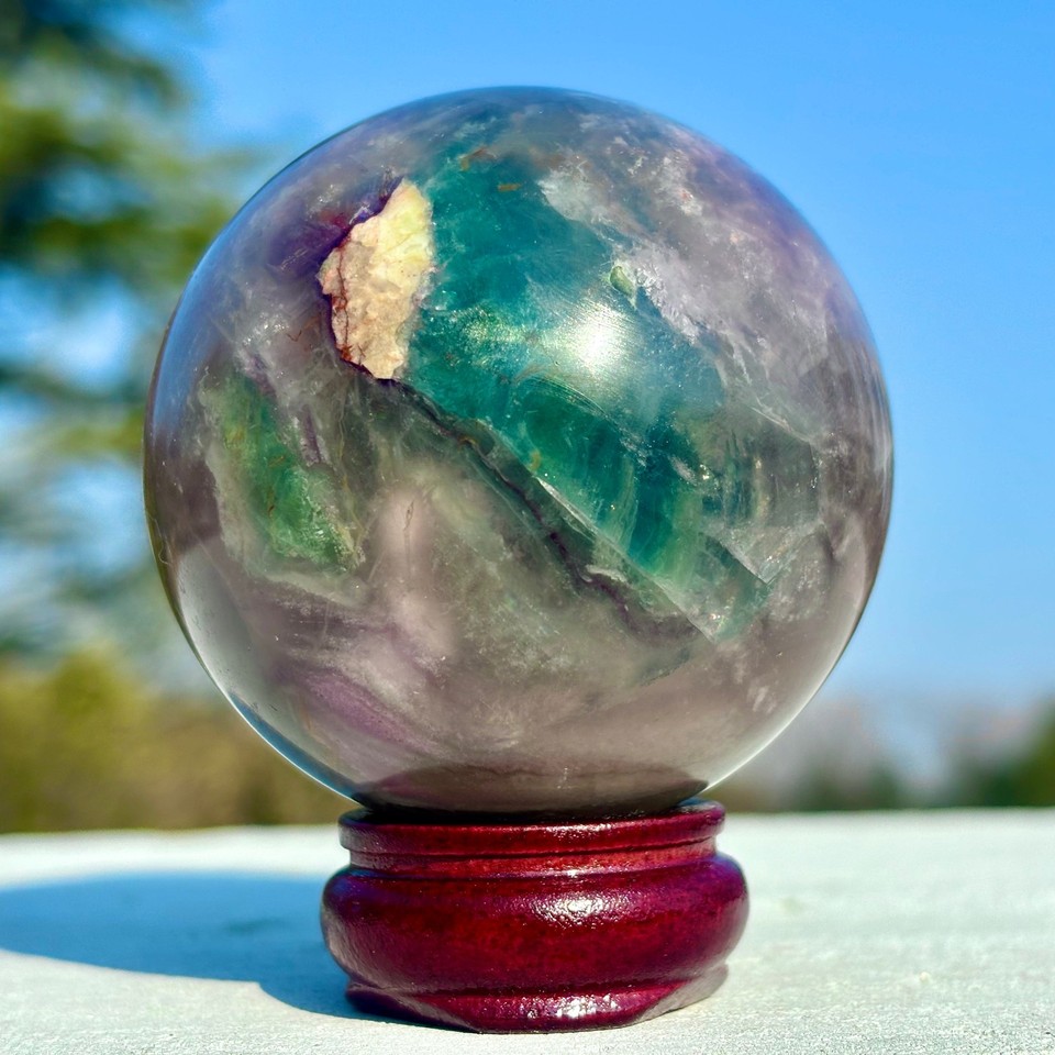 363G Natural Colorful Fluorite Quartz Sphere Crystal Energy Ball Reiki ...