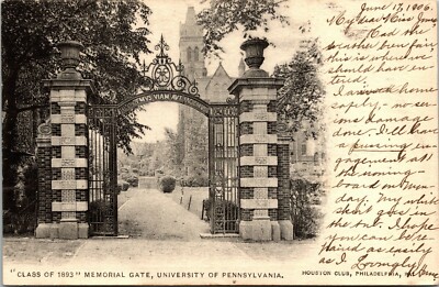 Postcard PA Philadelphia Class Of 1893 Memorial Gate Uni Of ...