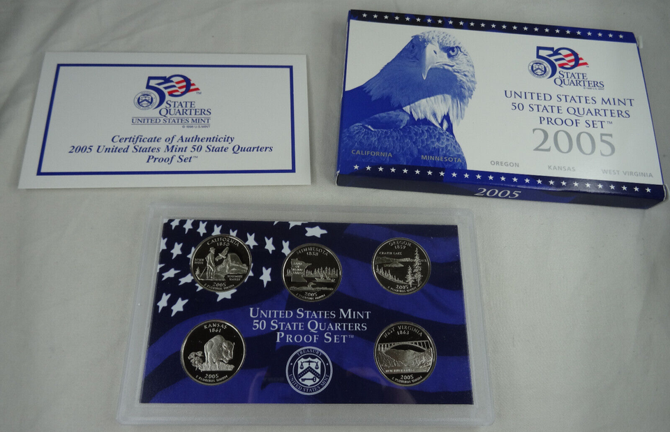 (10) 2005-S US Mint Statehood Quarters Proof Sets 50 Coins Box COA OGP ...