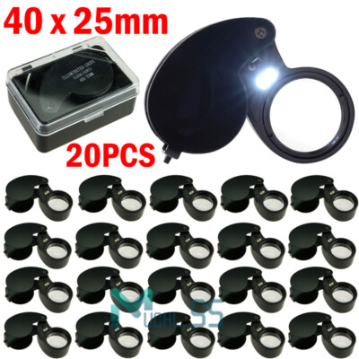 LOT 40x 25mm Glass LED Light Magnifying Magnifier Jeweler Eye Jewelry ...