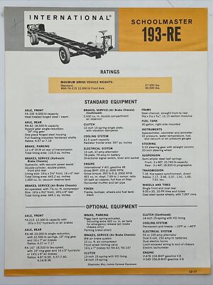 1963 INTERNATIONAL HARVESTER SCHOOL BUS CHASSIS 193-RE Brochure ...