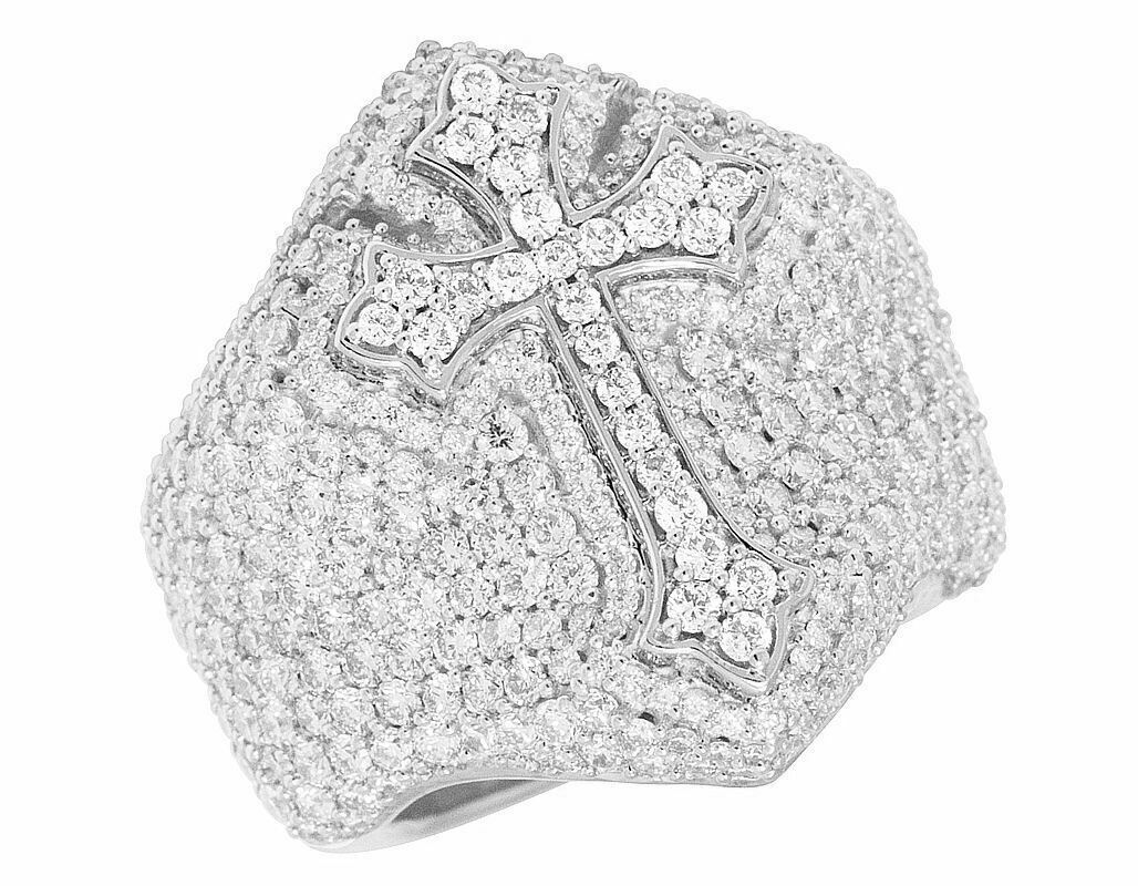 10K White Gold Real Diamond Cross 17MM Pinky Ring 4.7CT 605963341933 | eBay