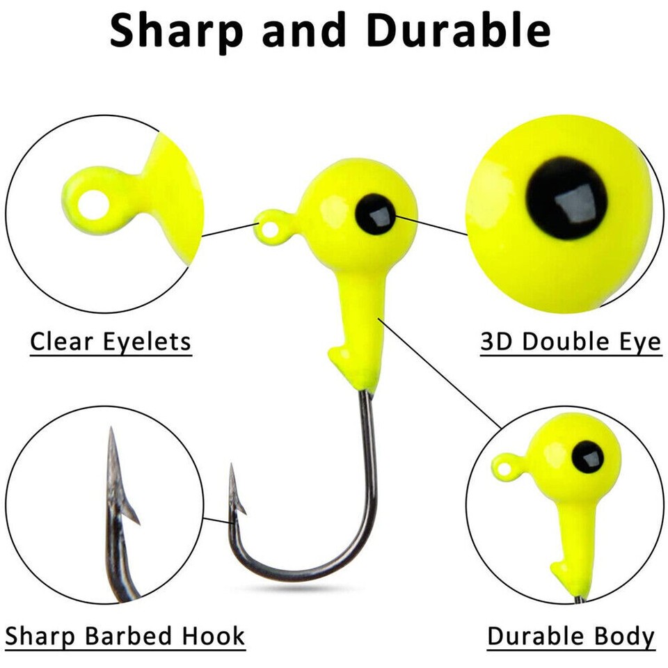 50 pcs Jig Fishing Hooks Saltwater Round Ball Lead Heads Tackle 1/32 oz ...