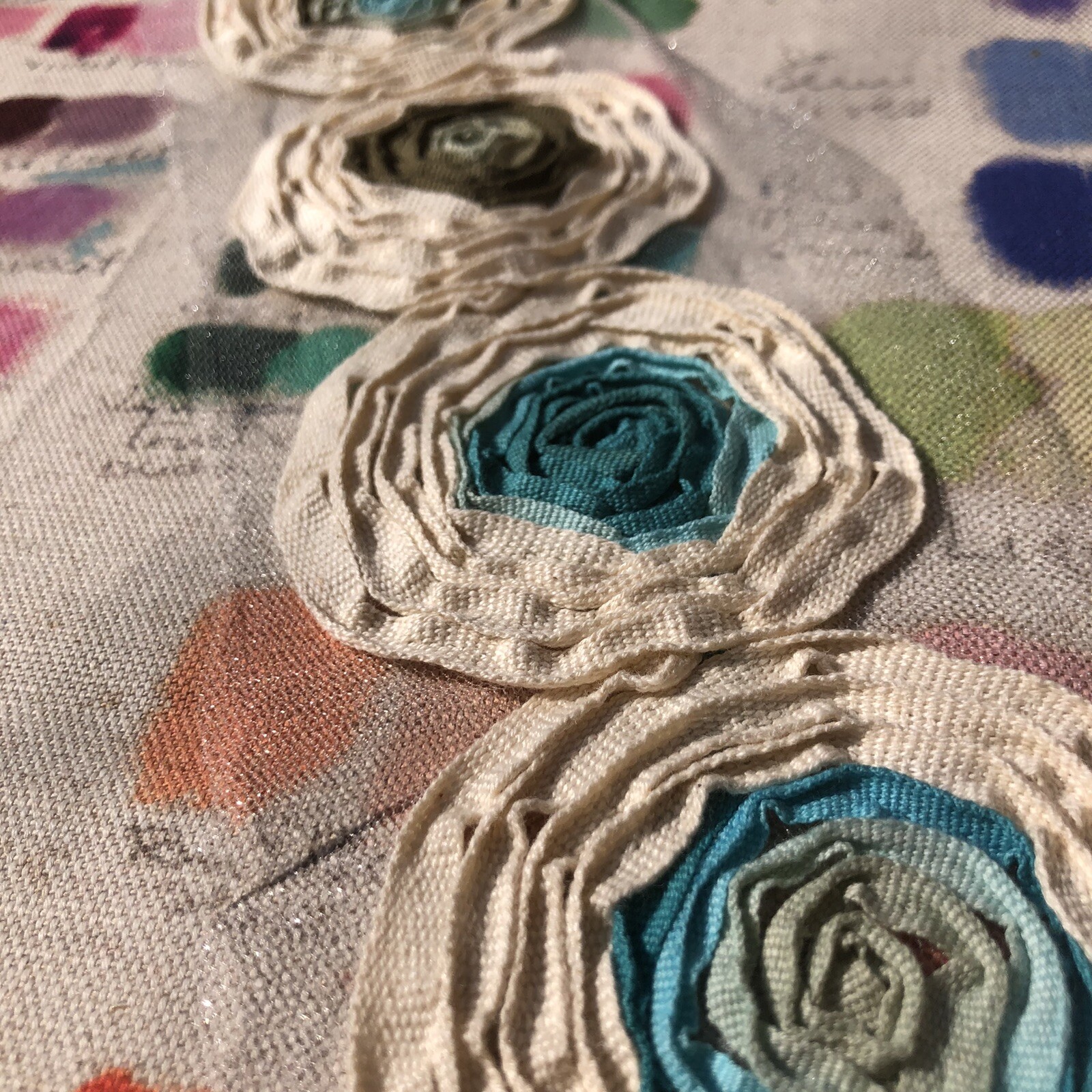 Huge 9cm Turquoise + Green Braid Roses sewn onto Tulle - Bags/Clothes ...