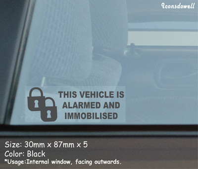 5 VEHICLE ALARMED IMMOBILISED Car Security Stickers Anti Theft Decal ...